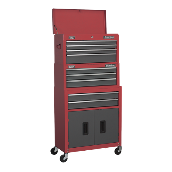 Sealey AP2200BBSTACK Red Topchest, Mid-Box & Rollcab 9 Drawer Stack